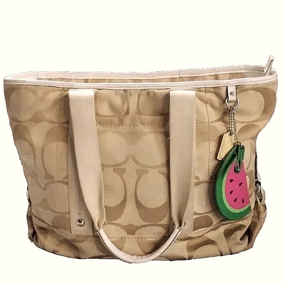 Coach | Bags | Coach Kyra Beige Khaki Signature Canvas Shoulder Tote ...